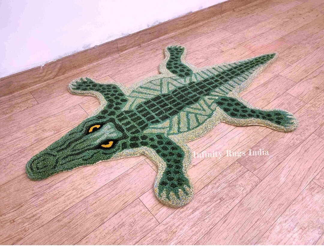Aligator Rug Hand Made Wool Cotton Backing Rug Home Beautiful Crocodile ...