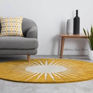 Green Round Rug for Bedroom / Soft Thick Woolen Pile Carpet for Indoor ...
