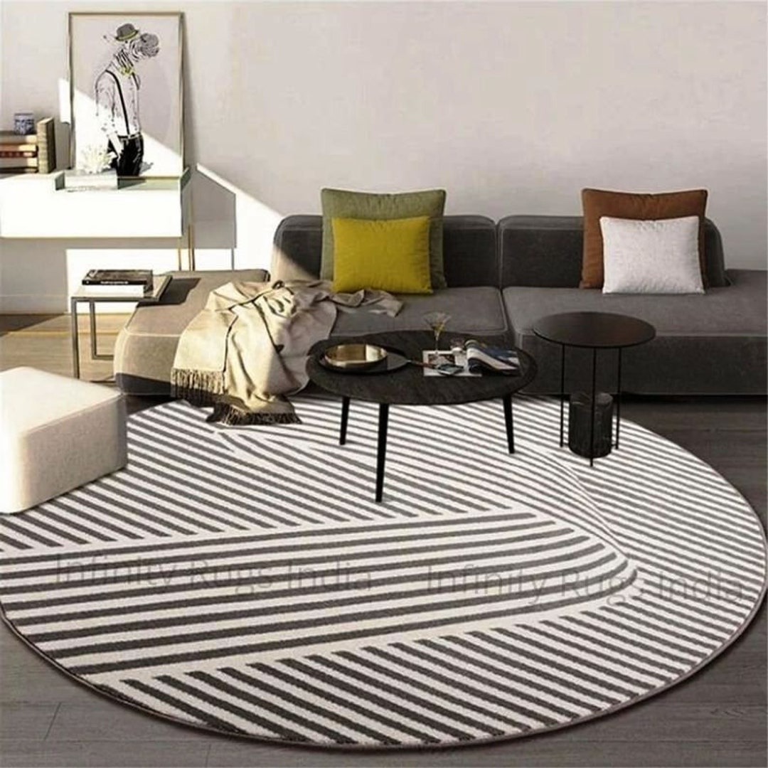 Round Rug, Area Wool Carpet Abstract Round Carpet, Tufted Wool Circle ...