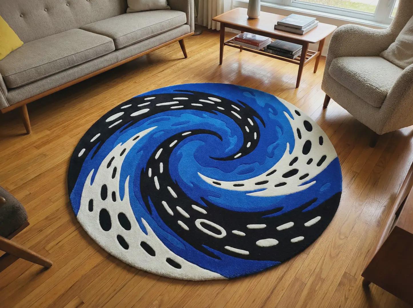 Modern Round Wool Rug – Abstract Hand Tufted Area Rug, Handmade in ...