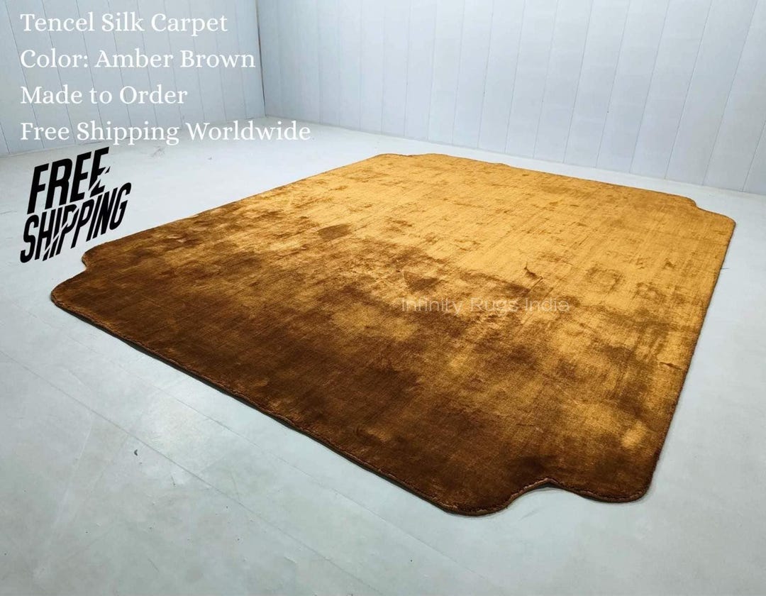 Hand-loomed Amber Brown Tencel Silk Rug | Washable Area Carpet - Etsy