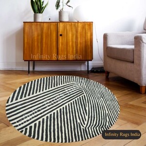 Round Rug, Area Wool Carpet Abstract Round Carpet, Tufted Wool Circle ...