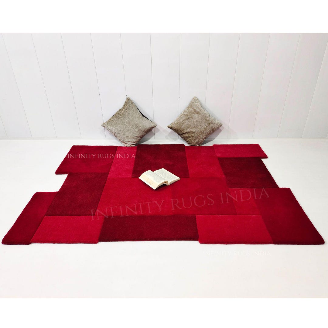 Red Rug for Living Room. Red Carpet for Bedroom Wool Area Rug Handmade ...