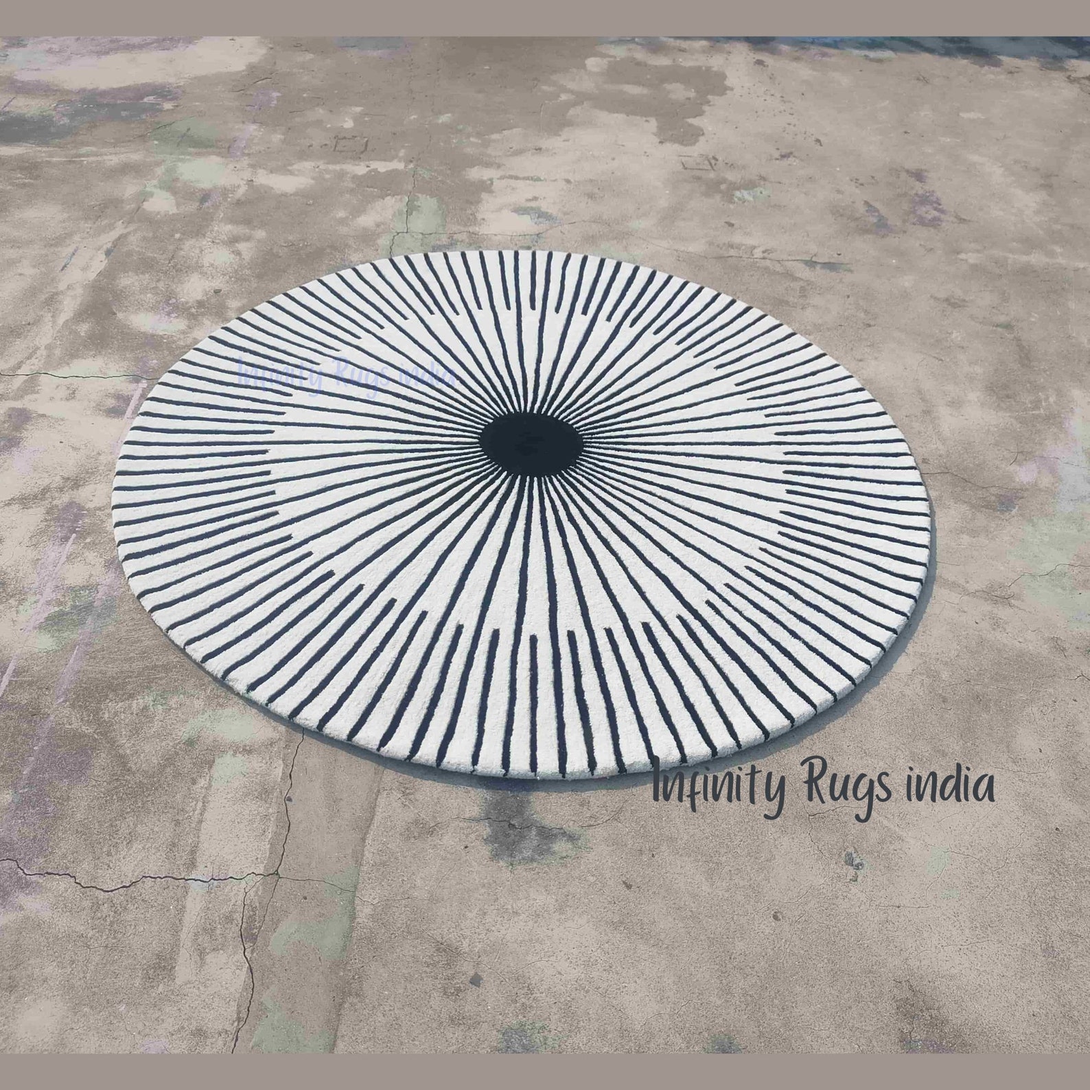 Round Rug, Abstract Round Carpet, White Round Rug Tufted Wool Circle ...