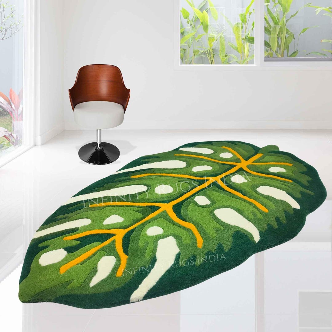 Leaf Rug for Bedroom, Accent Rugs Green Leaf Rug for Bedroom. Tufted ...