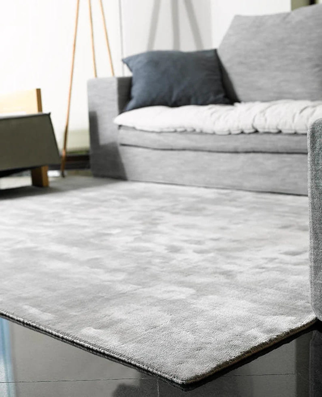 Silk Rug for Living Room, Gray Silk Rug for Bedroom, Art Silk Rug Hand ...