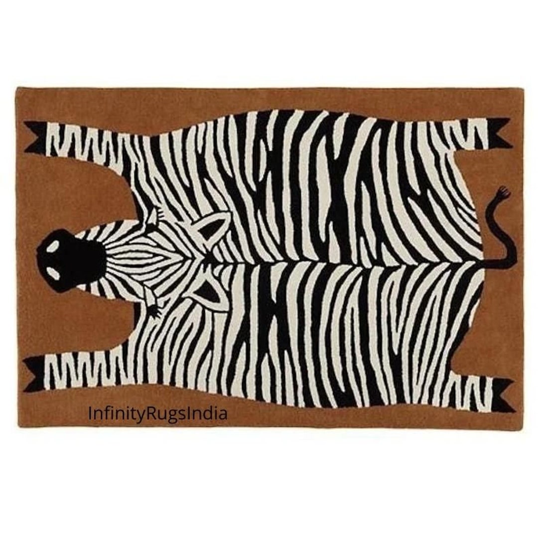 Zebra Rug Tufted Wool Area Rug, Animal Print Rug for Bedroom Aesthetics ...