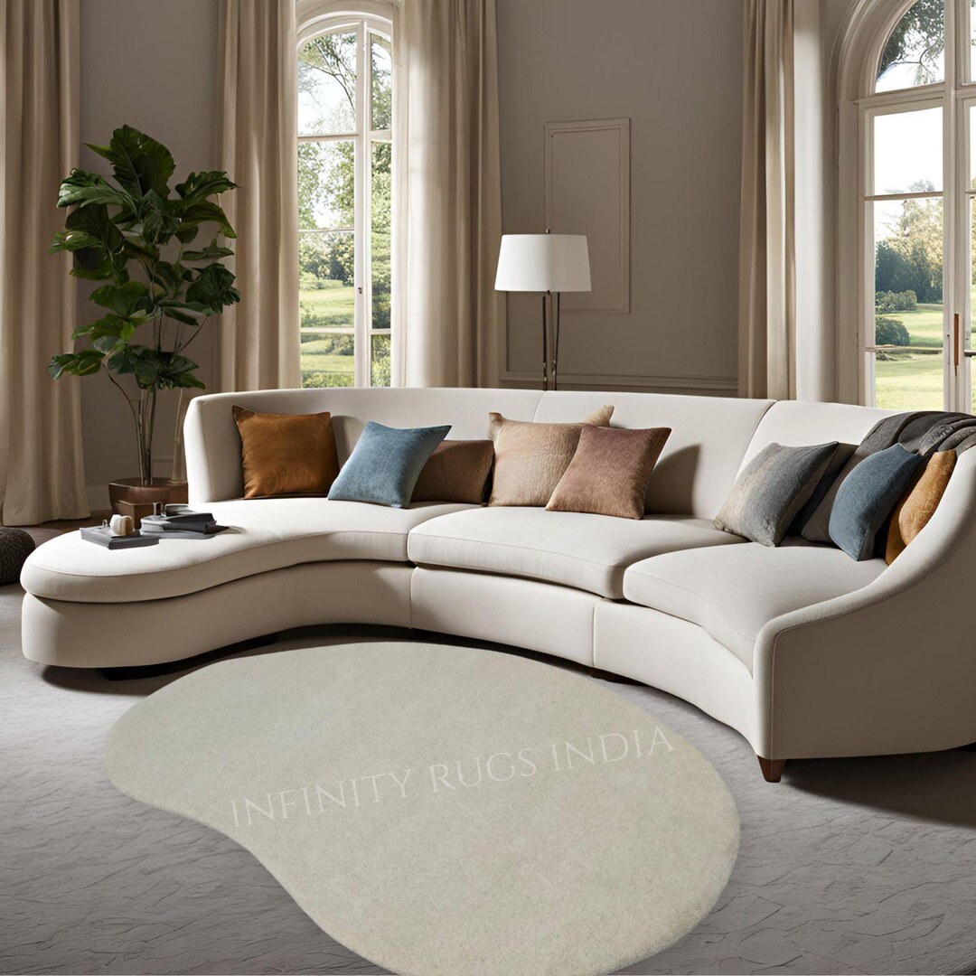 Kidney Shaped Rug for Bedroom Ivory Rug for Living Room Made in All ...