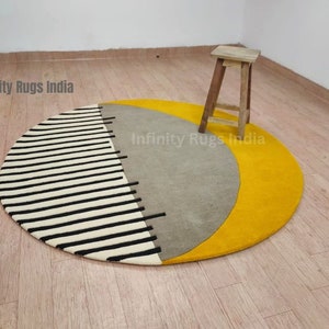 Modern Round Area Rug, Woolen Carpet for Living Room. Premium Wool Rug ...