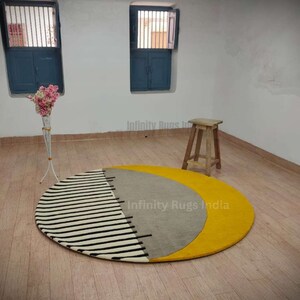 Modern Round Area Rug, Woolen Carpet for Living Room. Premium Wool Rug ...