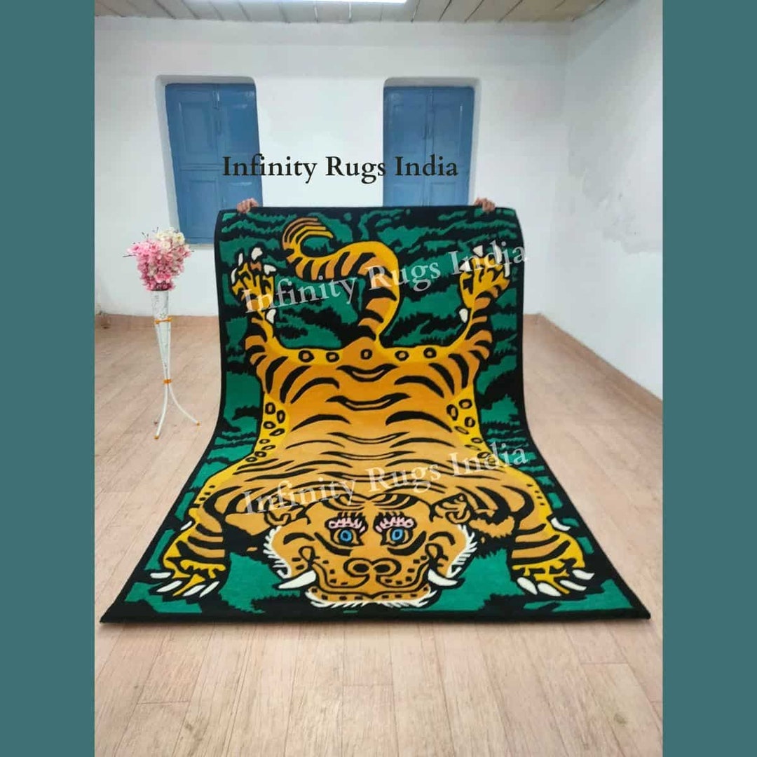 Green Tiger Rug Tibetan Tiger Carpet Handmade Wool Area Rug for Bedroom ...