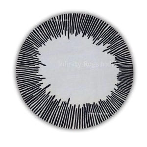 Round Rug, Abstract Round Carpet, White Round Rug Tufted Wool Circle ...