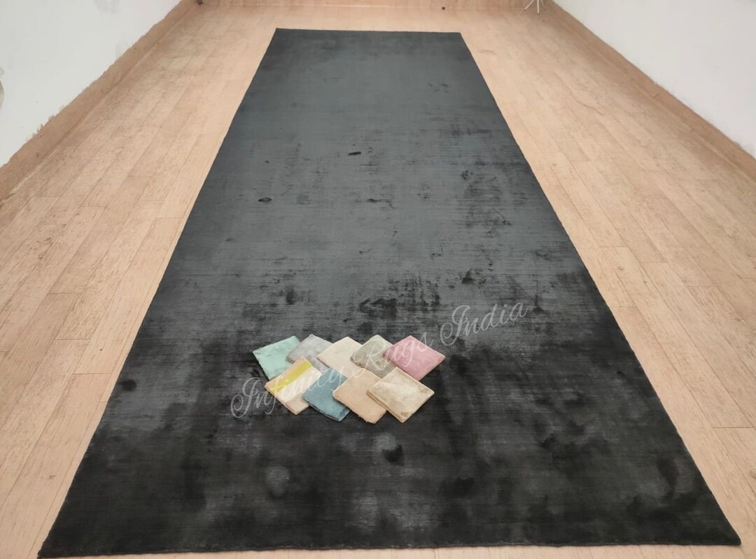 Black Silk Rug. Washed Rug Art Silk Area Rug for Living Room Shiny Area ...