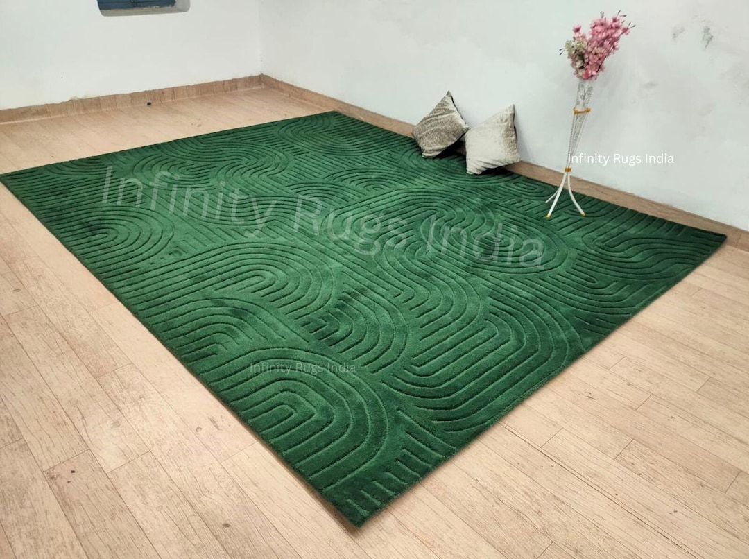 Green Area Rug for Living Room. Handmade Wool Area Rug for Bedroom ...