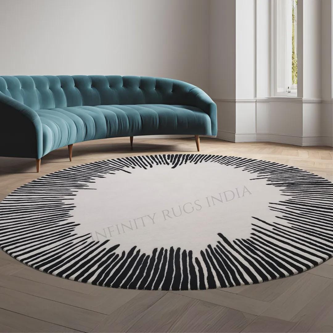 Hand Tufted Wool Round Rug, Geometric White Abstract Carpet - Etsy