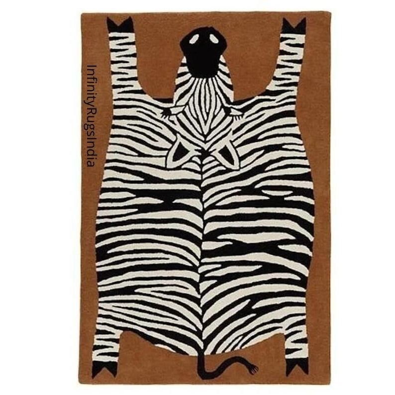Zebra Rug Tufted Wool Area Rug Animal Print Rug for Bedroom - Etsy