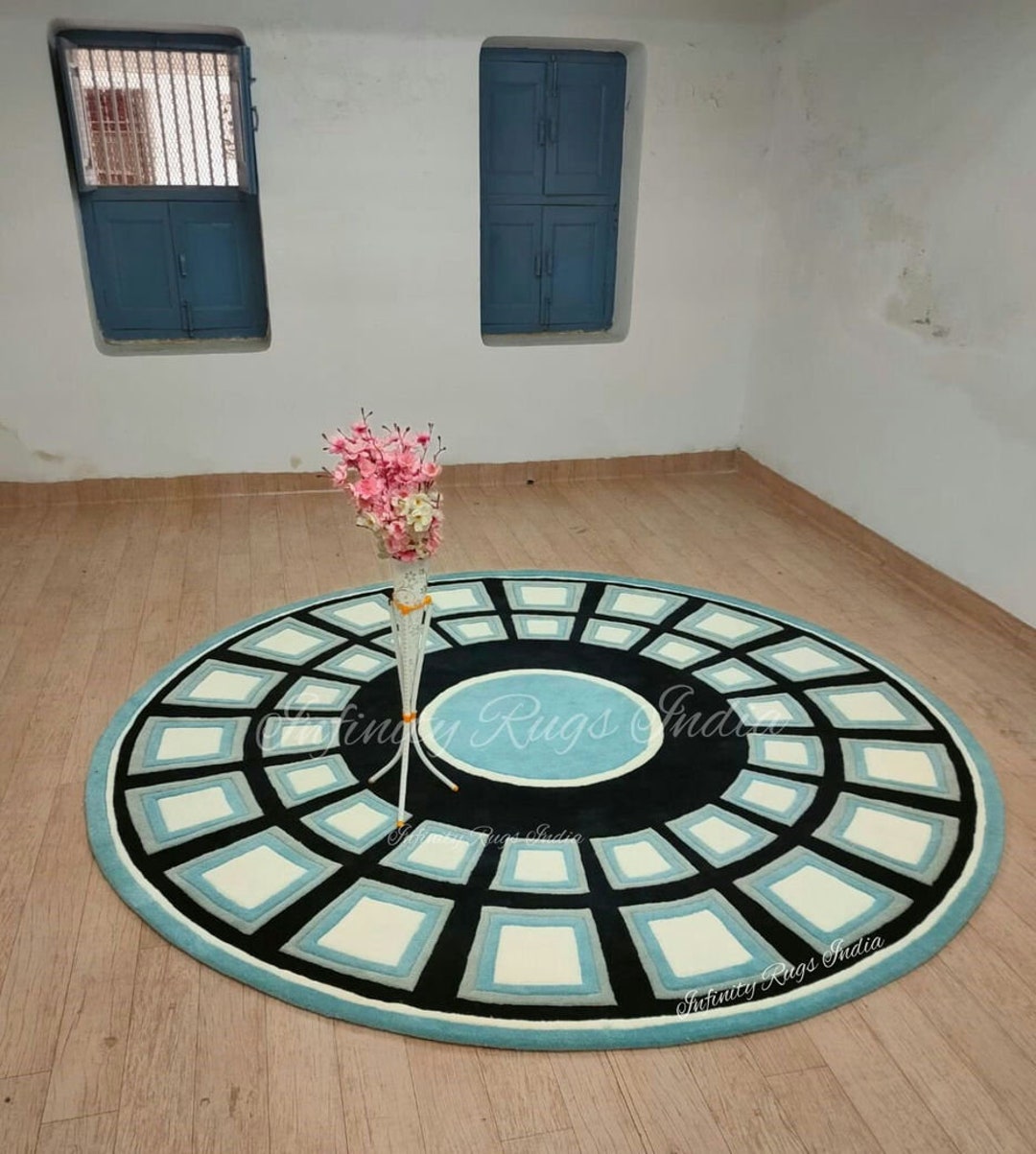 Round Rug, Abstract Round Carpet, White Round Rug Tufted Wool Circle ...