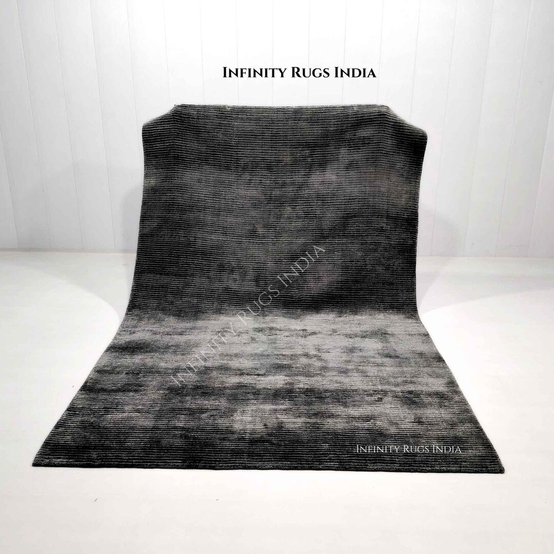 Black Silk Rug for Living Room and Bedroom. Luxurious Silk Loop Cut Rug ...