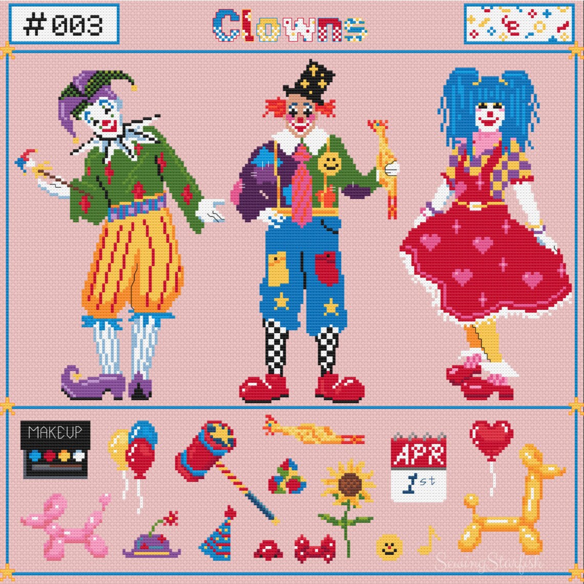 Clown Motifs 003 Cross Stitch Pattern Keeper PDF Printable - Etsy