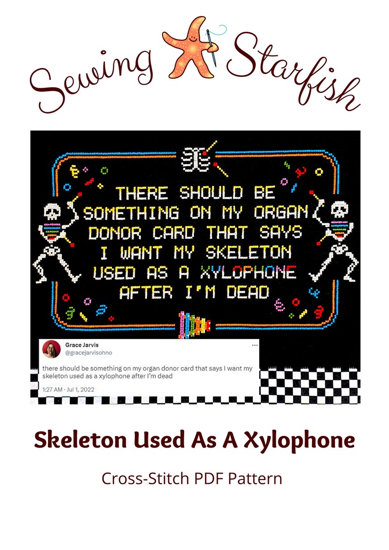 Skeleton Used as a Xylophone - Cross Stitch Pattern Keeper PDF Digital ...