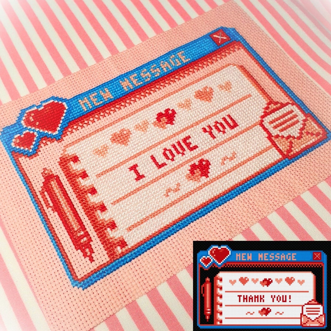 I Love You and Thank You Notepad Computer Email Message - Cross Stitch ...
