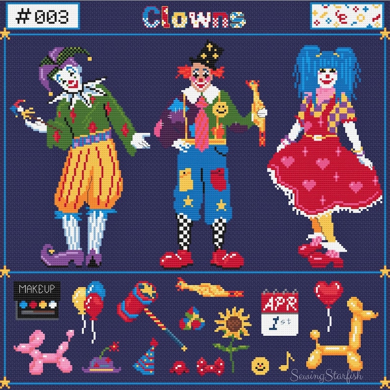 Clown Motifs #003 - Cross Stitch Pattern Keeper PDF Printable Digital ...