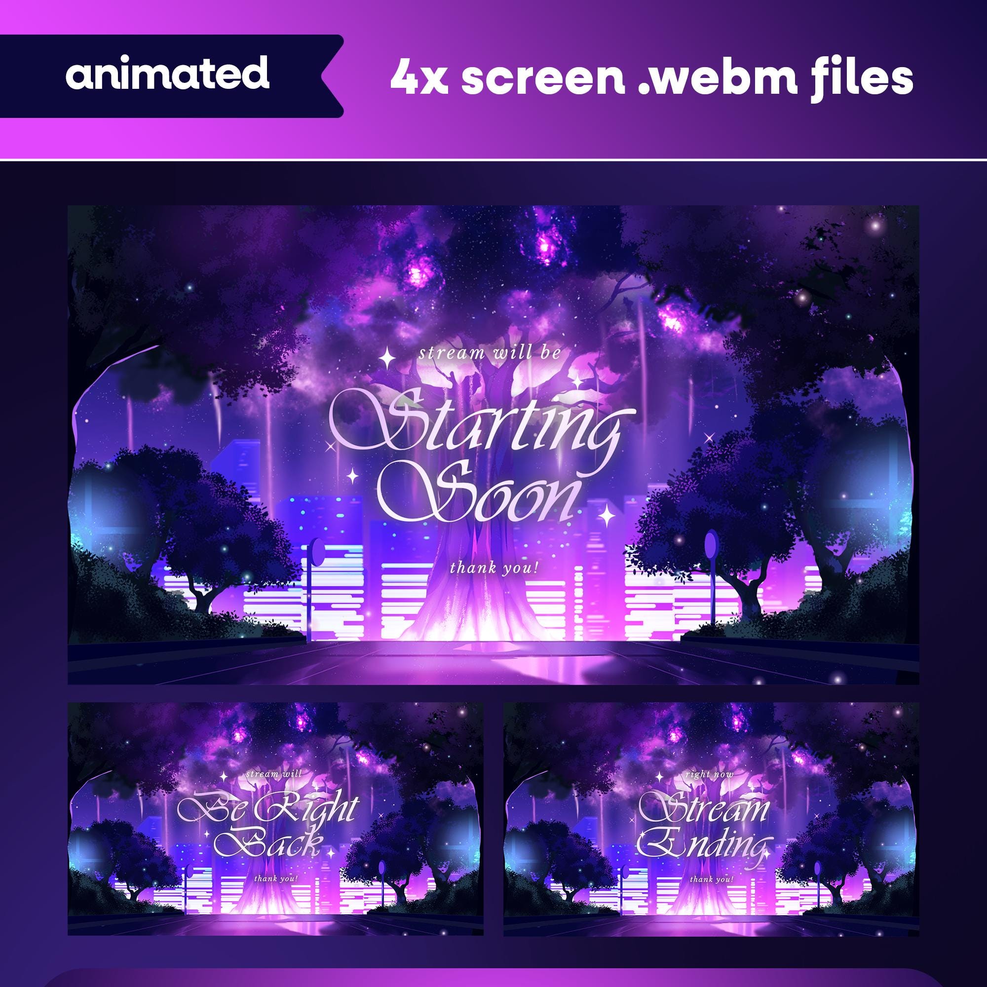 Animated Neon Grove Stream Overlay: Purple Cyberpunk Design for Twitch ...