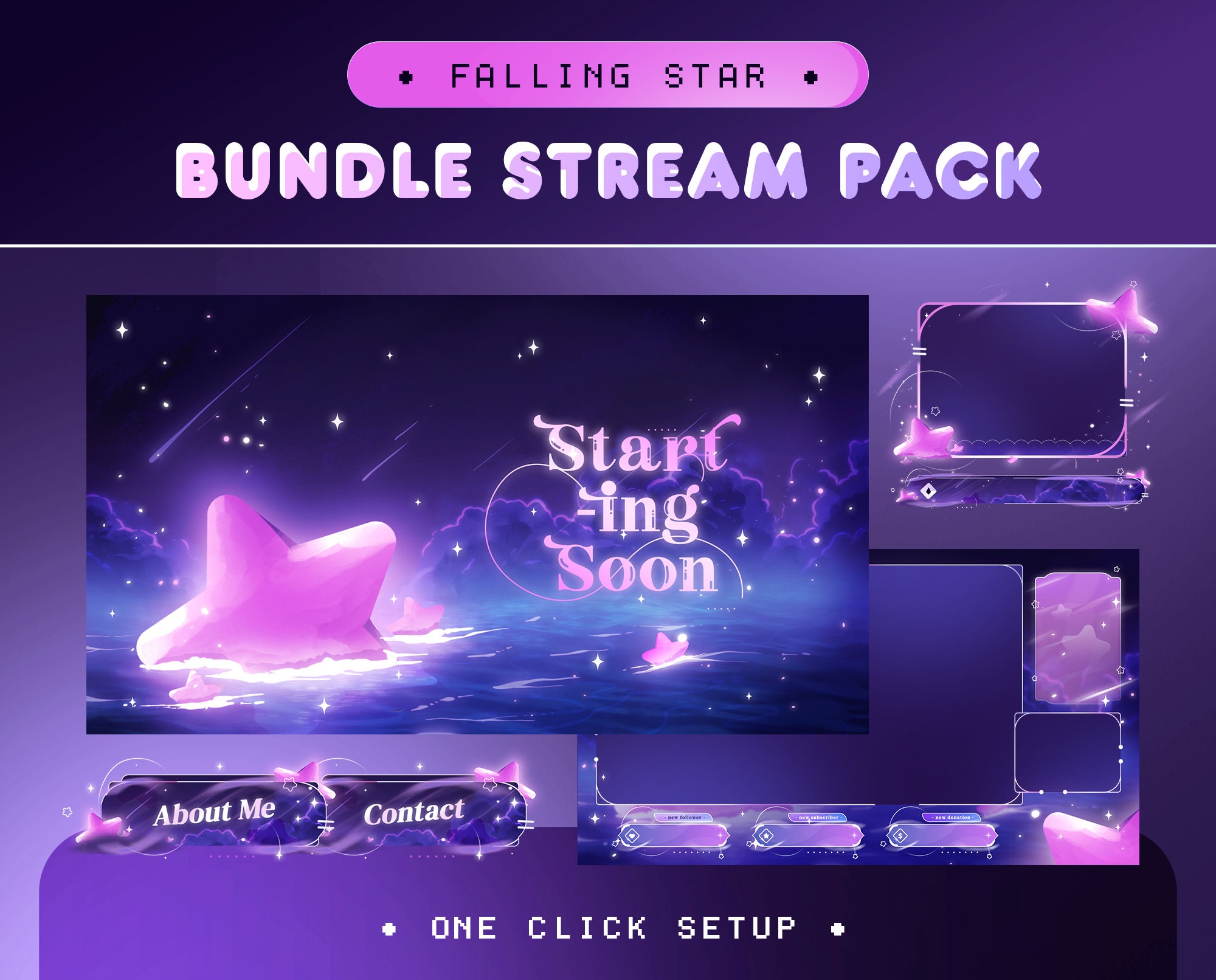 Paquete animado Falling Star Stream para Twitch, Kick, Youtube/Purple ...