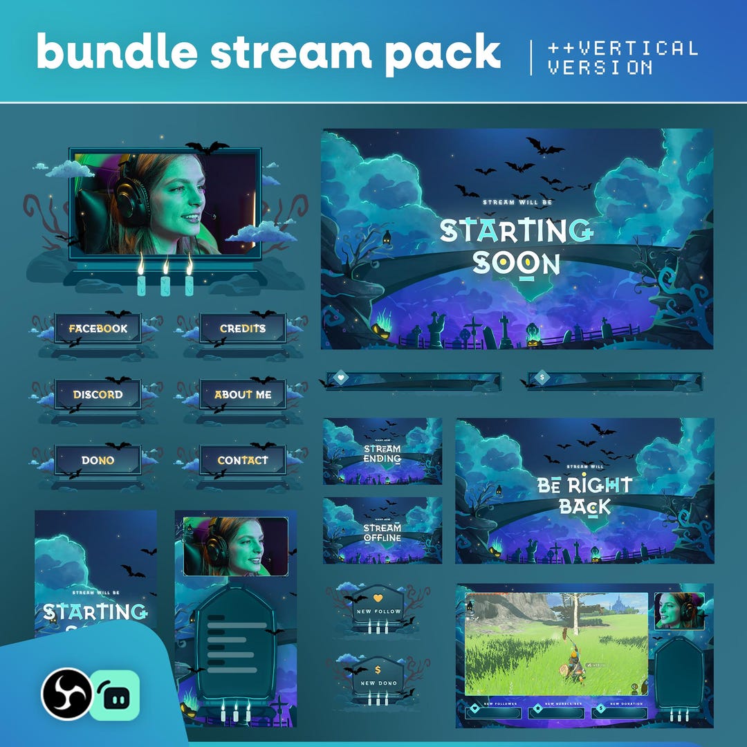 Paquete de transmisión de terror zombi animado: tema de cementerio azul ...