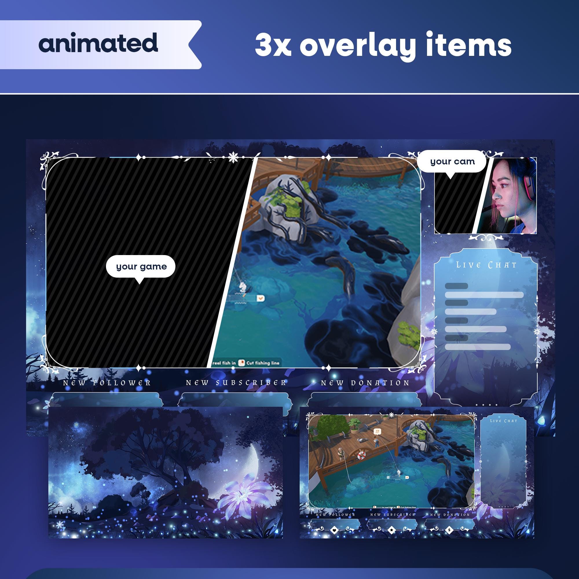 Animated Shadowmire Grove Stream Overlay: Mystical Blue Night for ...