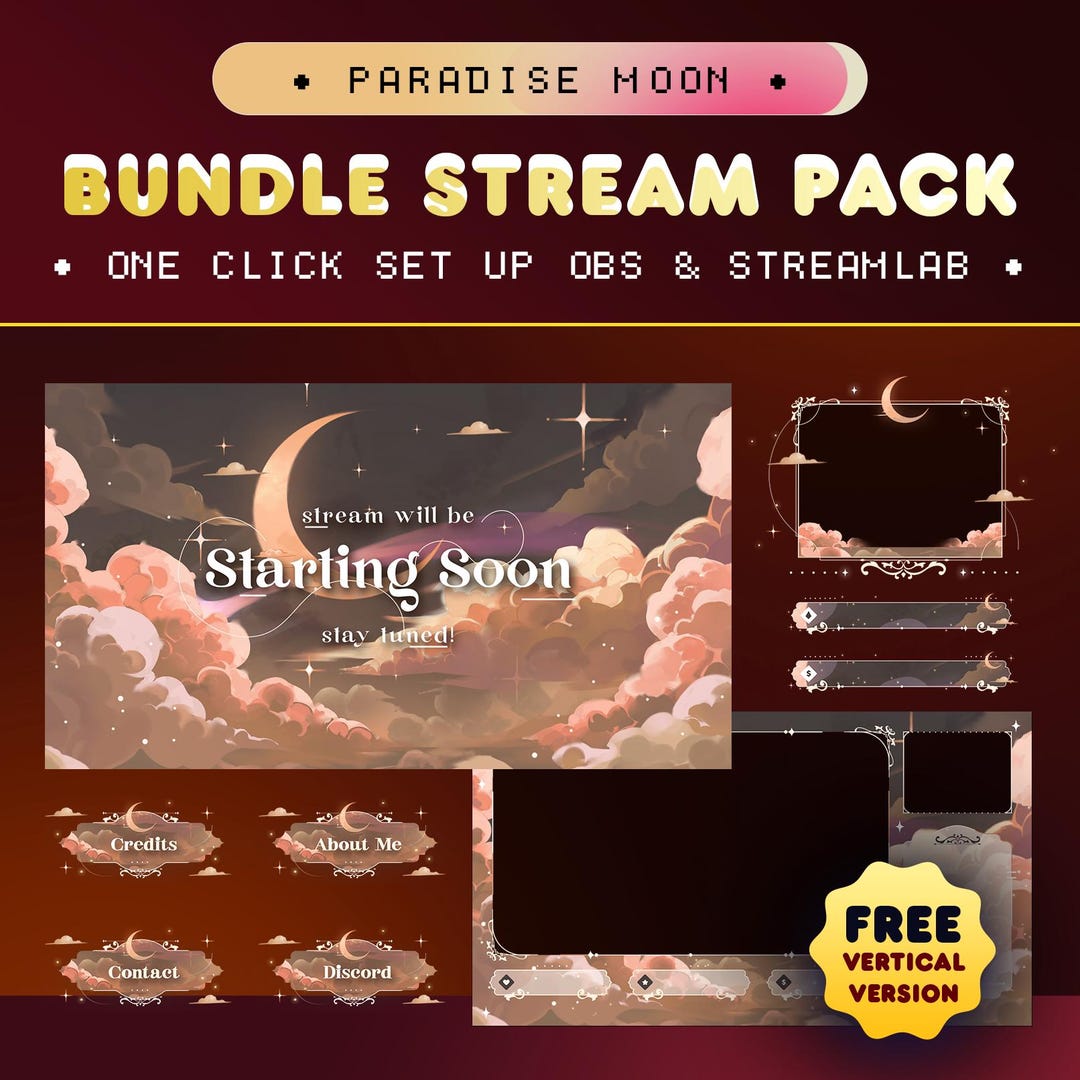 Paradise Moon Animated Stream Overlay Package for Twitch/vertical ...