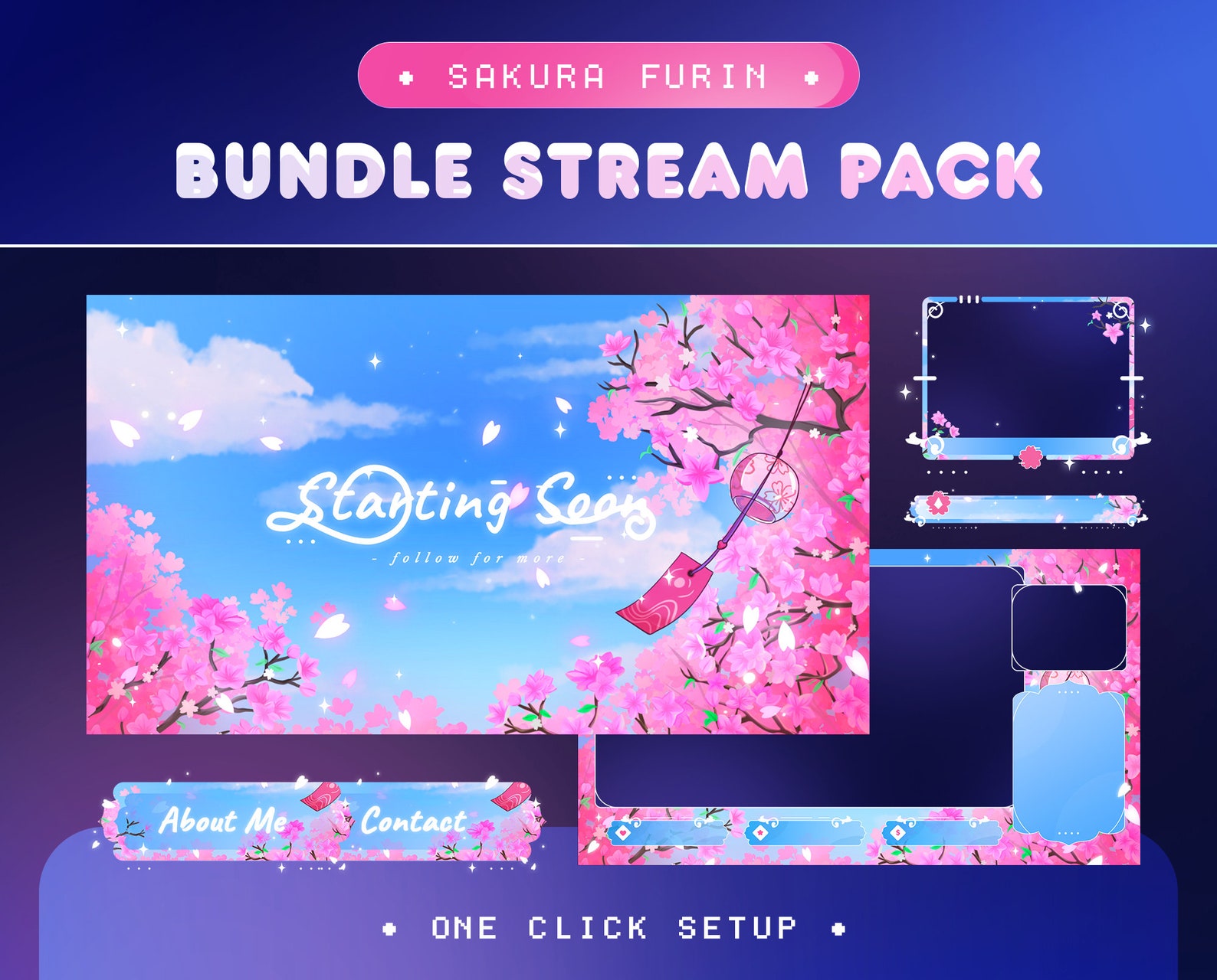 Animated Sakura Furin Stream Pack for Twitch, Kick, Youtube/aesthetic ...