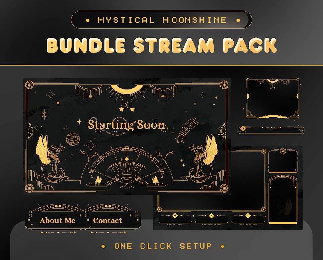 Animated Gold Celestial Twitch Overlay: Mystical Moonshine Vtuber Pack ...