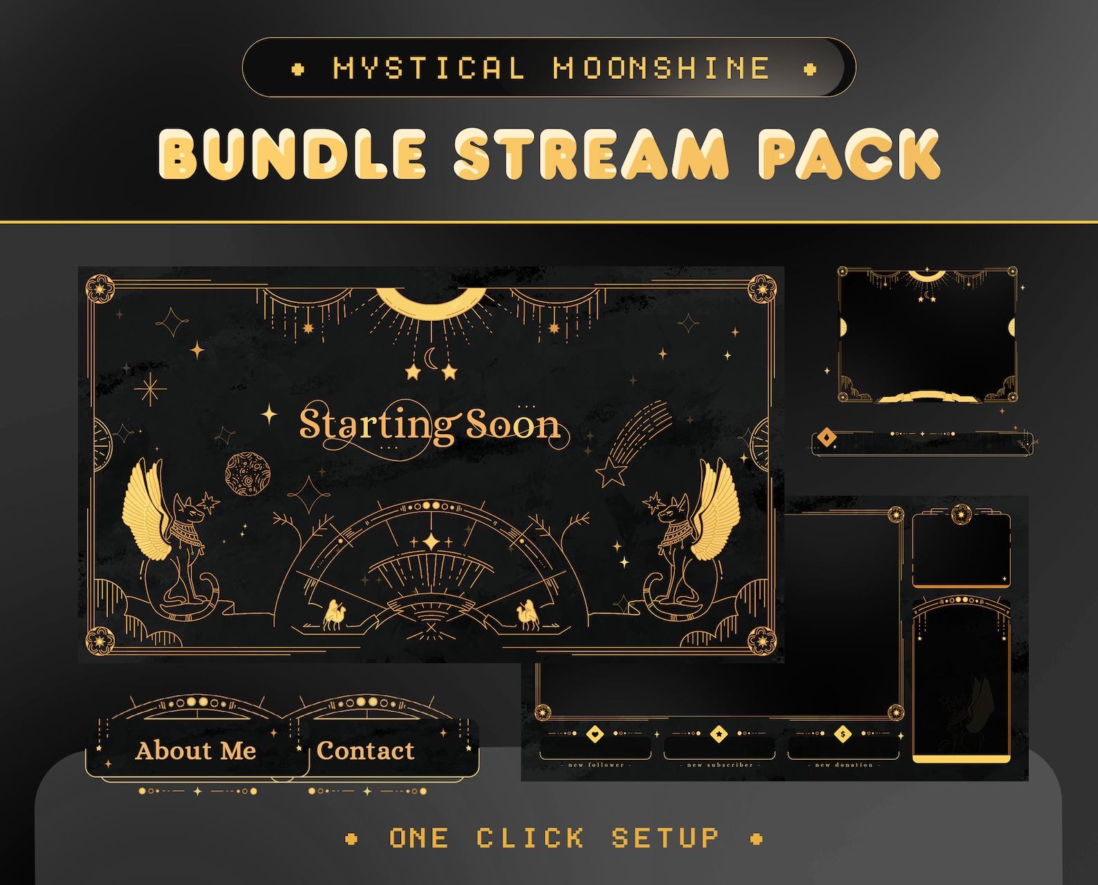 Animated Gold Celestial Twitch Overlay: Mystical Moonshine Vtuber Pack ...