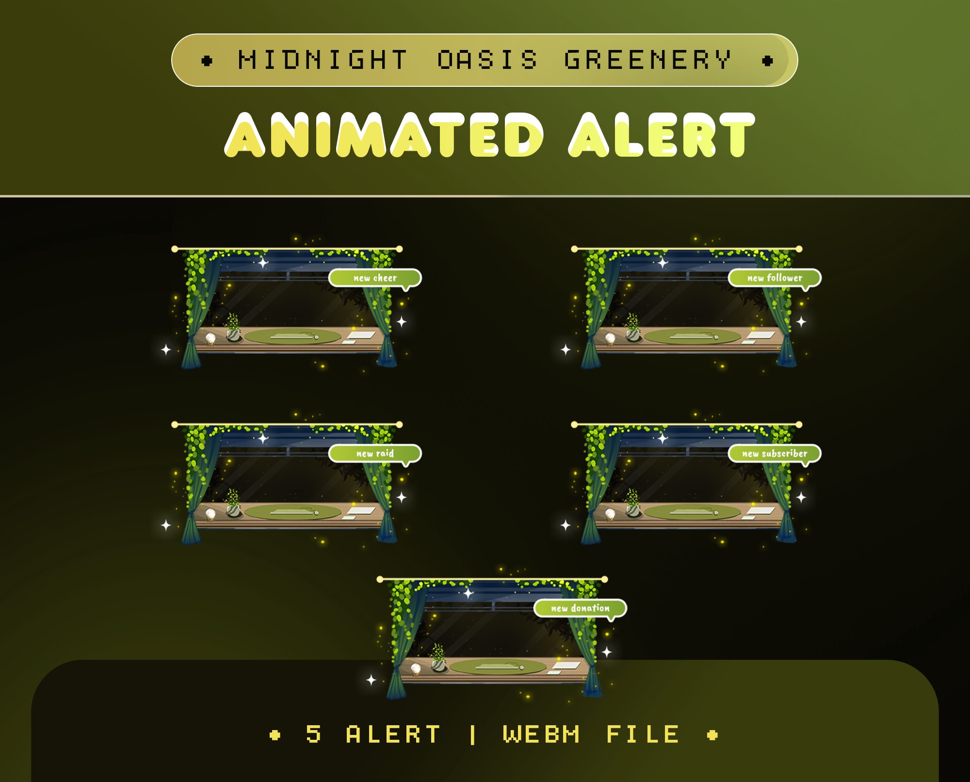 Animated Midnight Oasis Greenery Stream Overlay: Cozy Lofi Night for ...