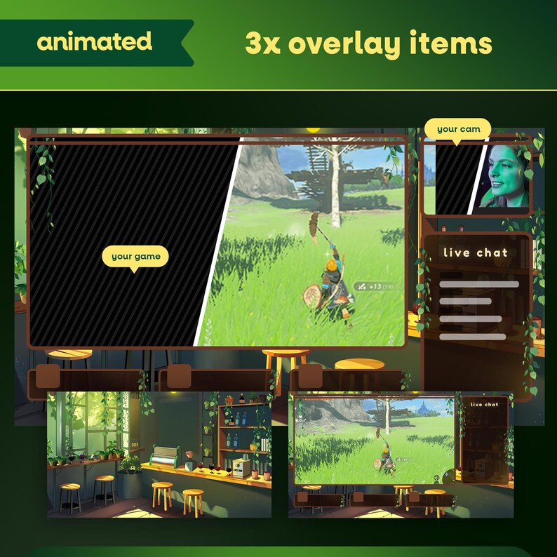 Animated Green Botanical Stream Pack: Cozy Nature Café for Twitch and ...