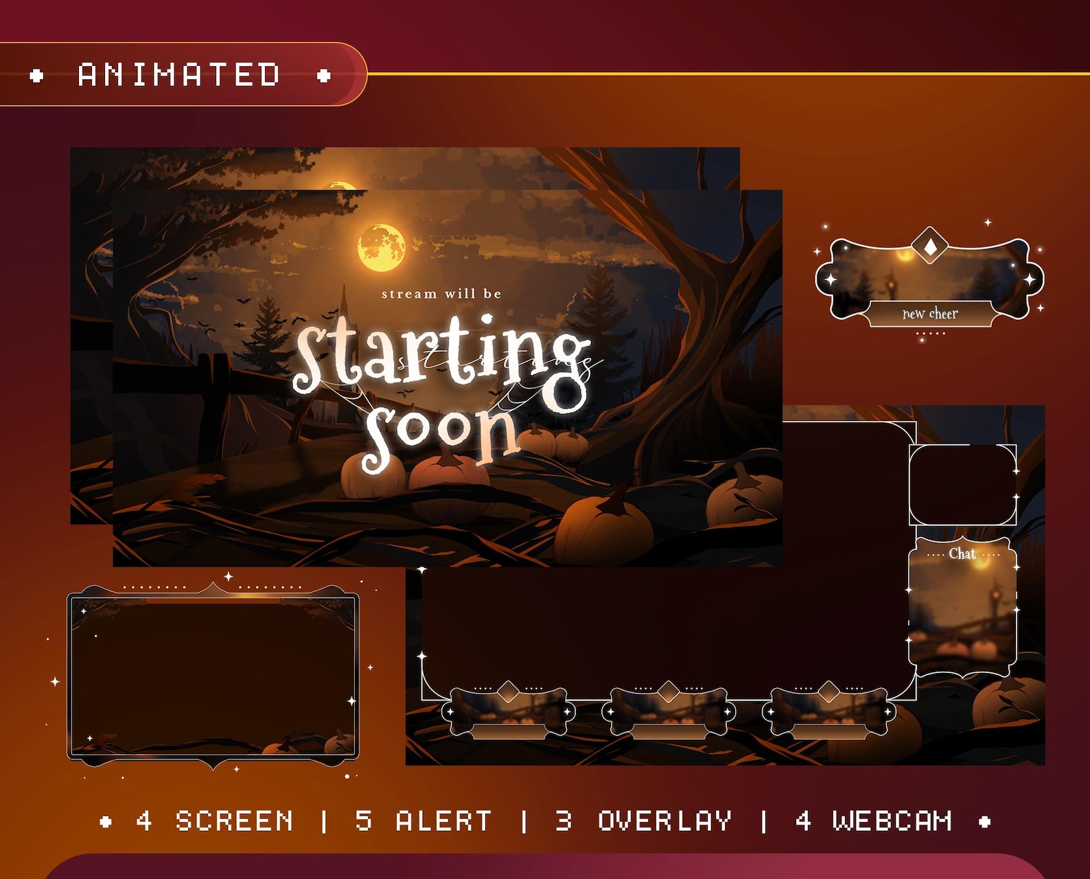 Horror Pumpkin Animated Stream Overlay Pack for Twitch, Kick, Youtube ...