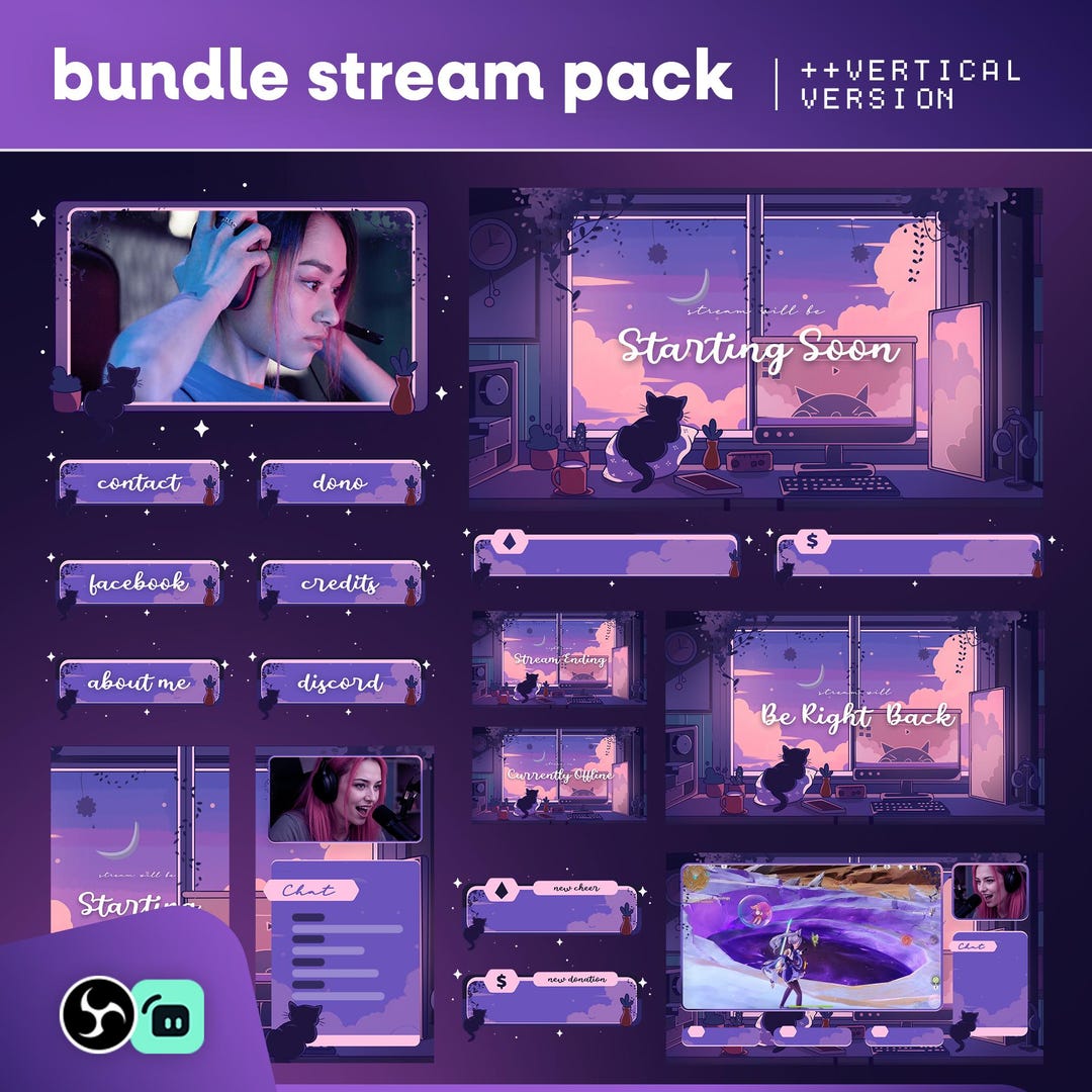 Animated Desk Cat Dreams Stream Overlay: Cozy Pink and Purple Aesthetic ...