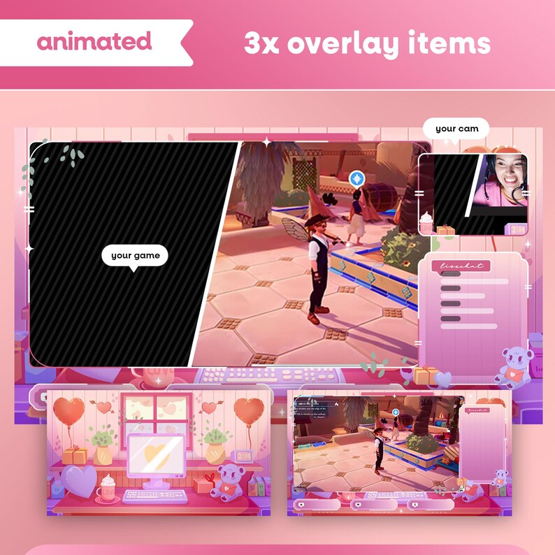 Animated Loveletter Desk Stream Package: Pastel Pink Kawaii for Twitch ...