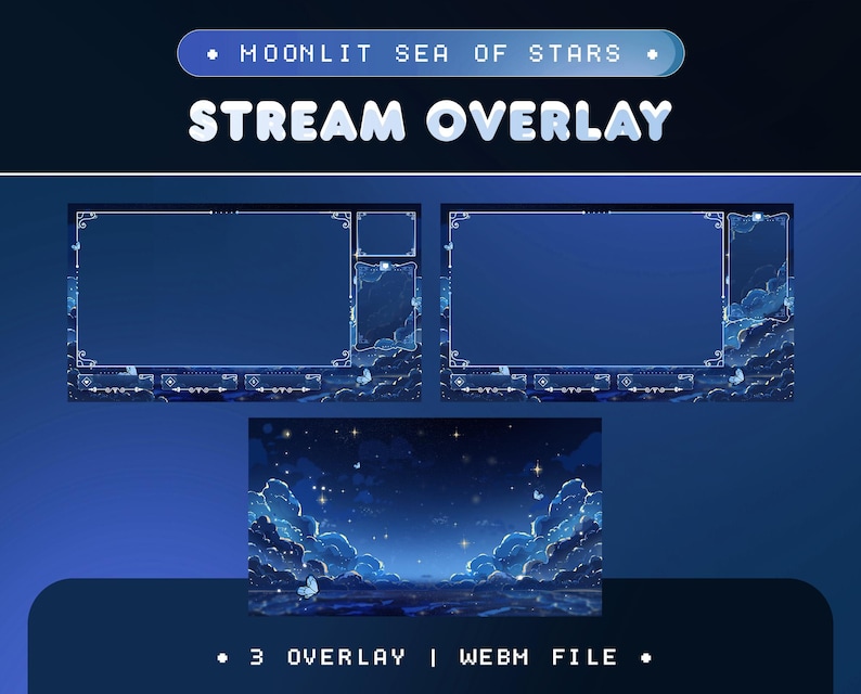 Animated Dreamy Blue Night Stream Overlay: Moonlit Sea Stars Vtuber ...