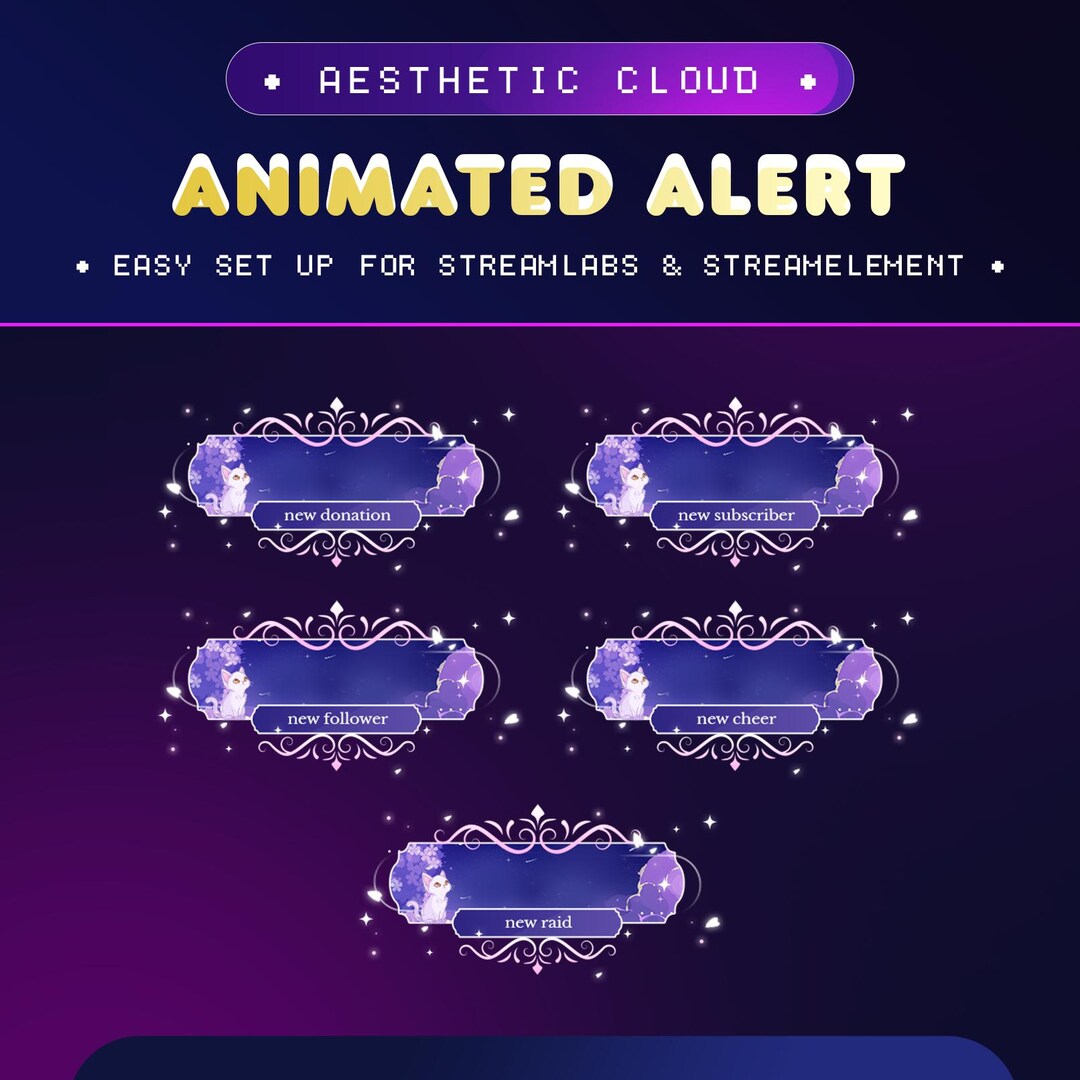 Aesthetic Cloud Animated Alerts Pack for Twitch, Kick, Youtube/cute Cat ...