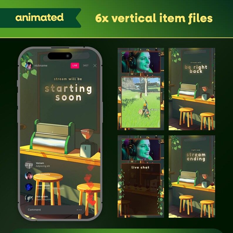 Animated Green Botanical Stream Pack: Cozy Nature Café for Twitch and ...