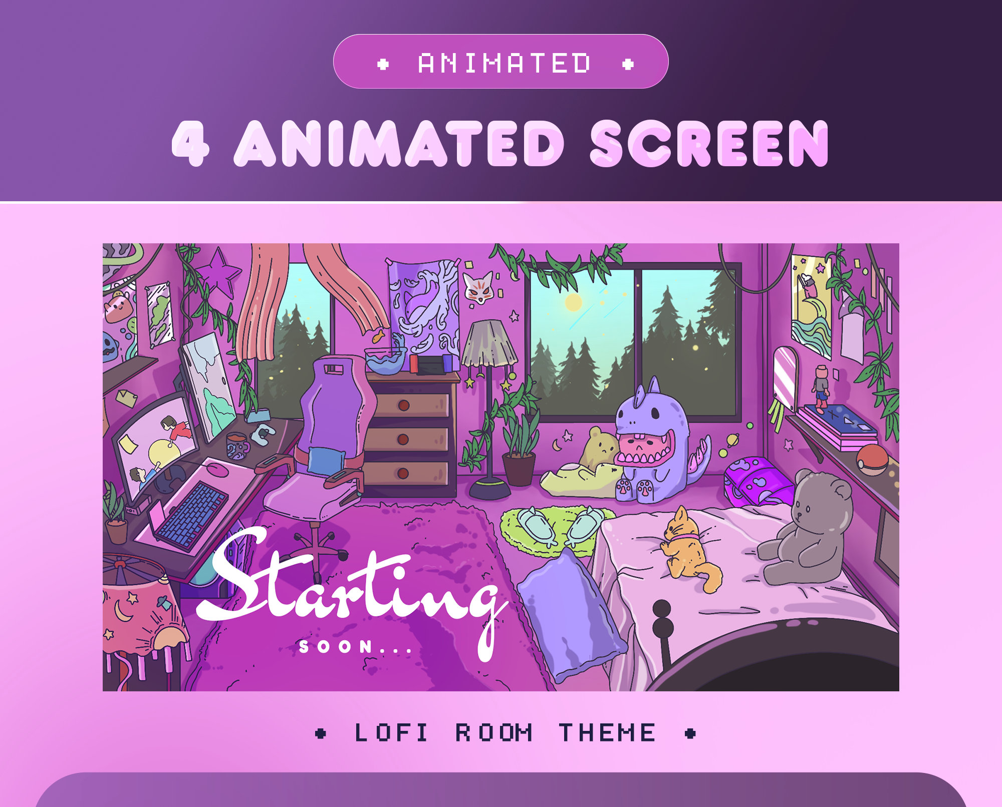 Animated Screen Lofi Gaming Room for Twitch, Kick, Youtube Daylight ...