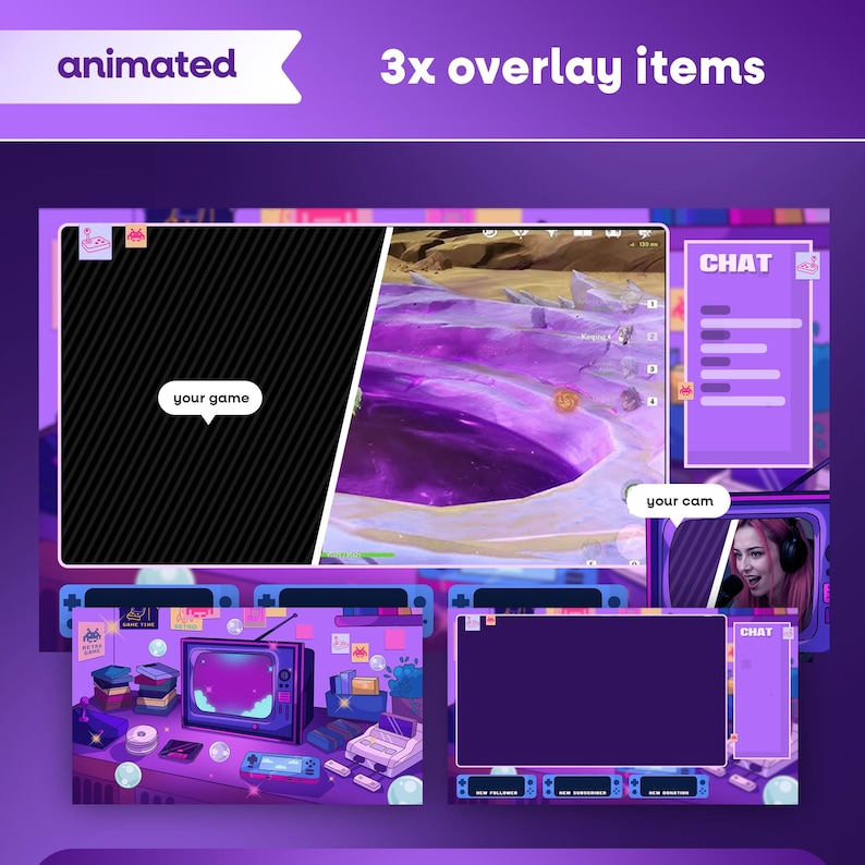 Animated Retro Arcade Stream Overlay: Game Loom for Tiktok, Twitch ...