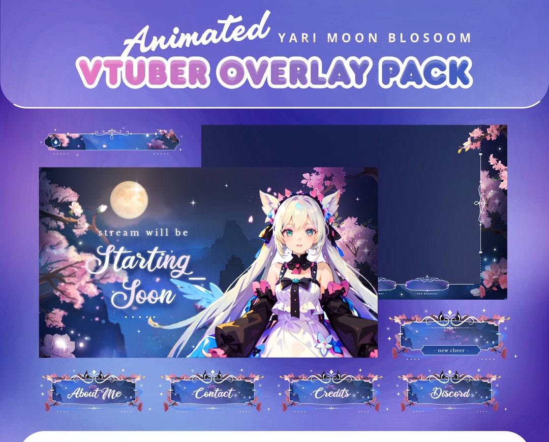 Animated Yari Moon Blossom Stream Pack for Twitch, Kick, Youtube ...