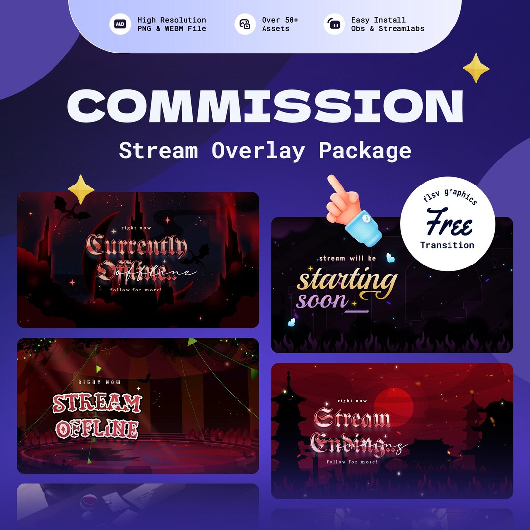 Commission Animated Background Stream Pack | Stream Overlay for OBS ...