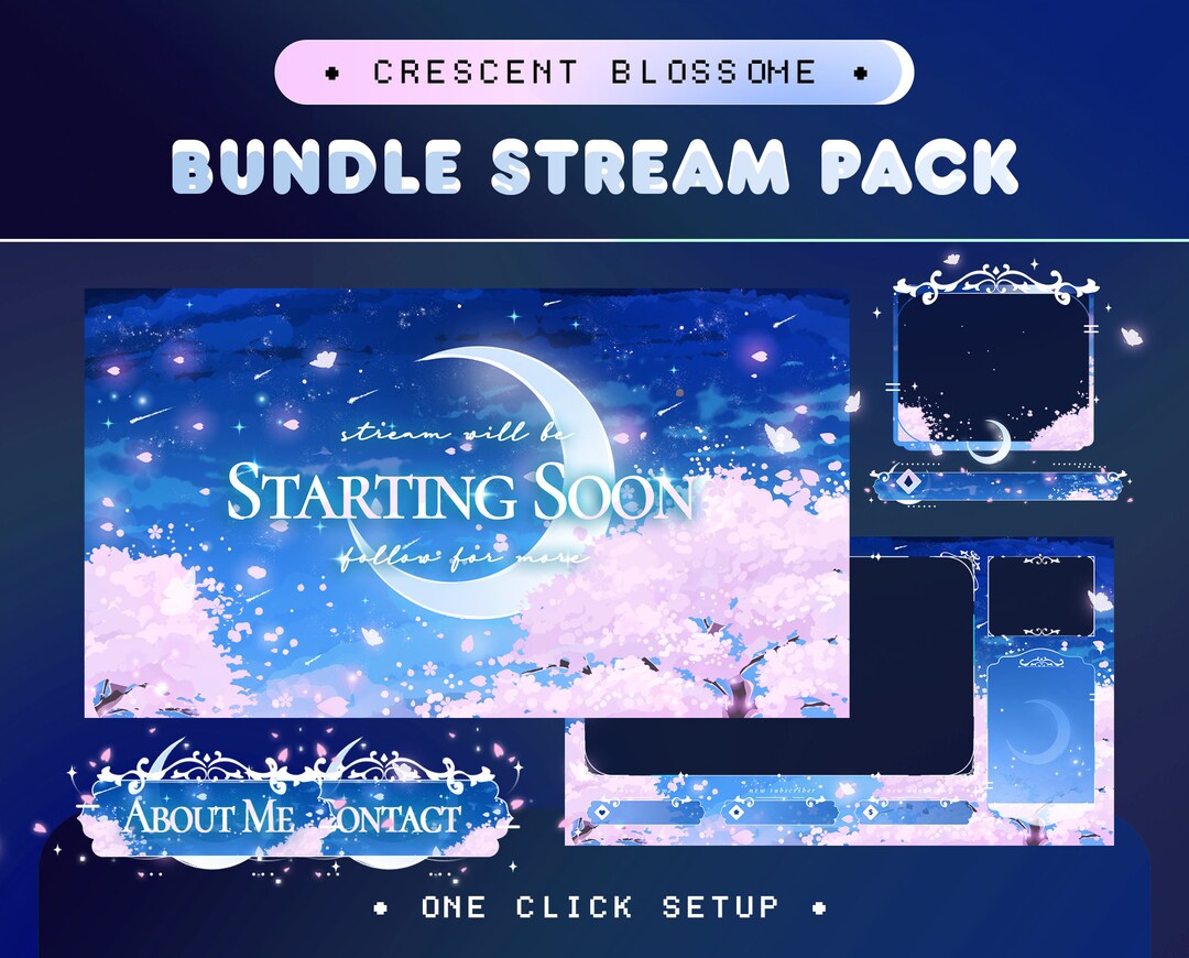 Crescent Blossom Animated Stream Overlay Pack | Moonlight Cherry Theme ...