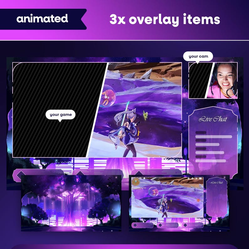 Animated Neon Grove Stream Overlay: Purple Cyberpunk Design for Twitch ...