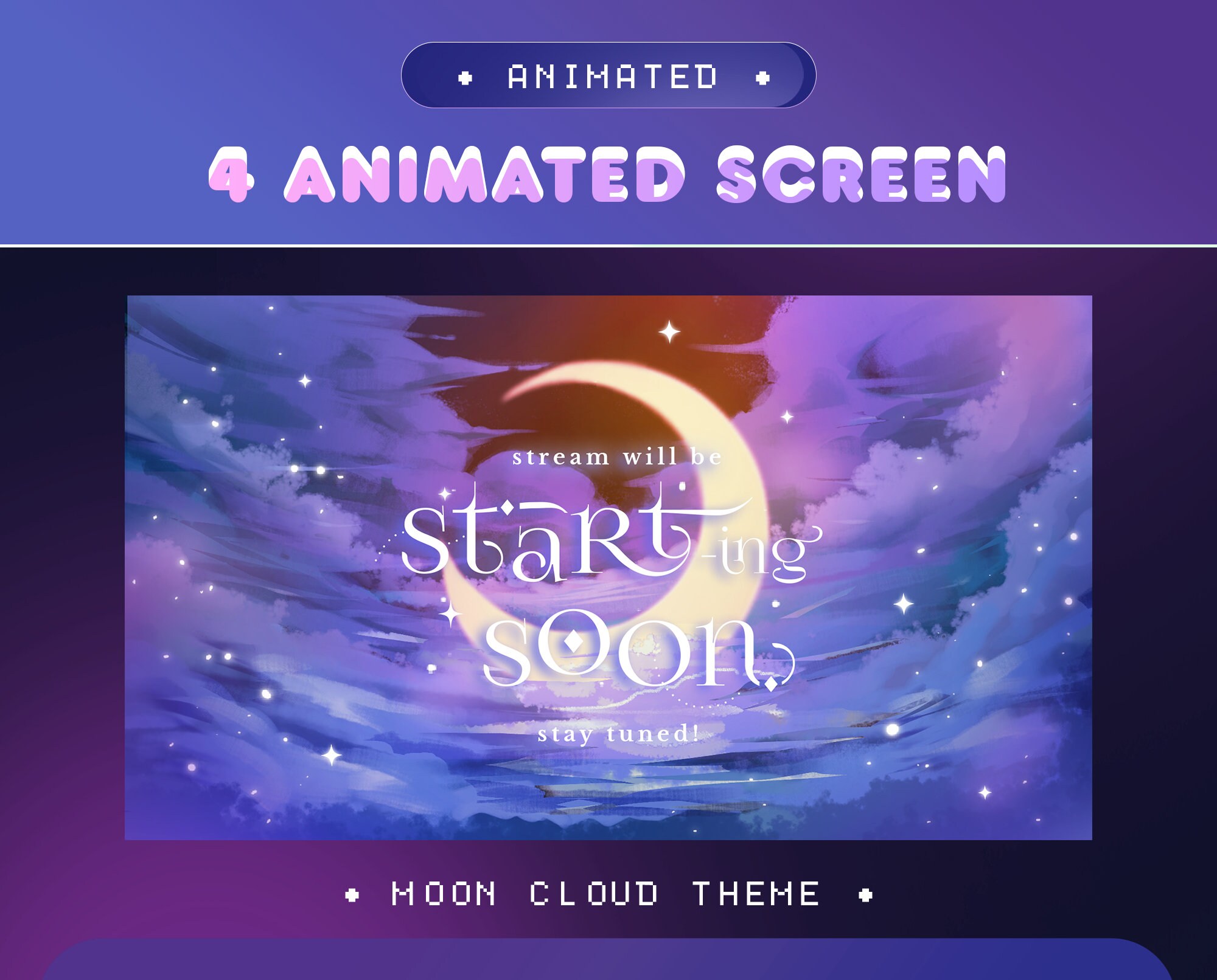 Aesthetic Animated Screen for Twitch, Kick, Youtube/moon Cloud Theme/overlay Set/star Luxury ...