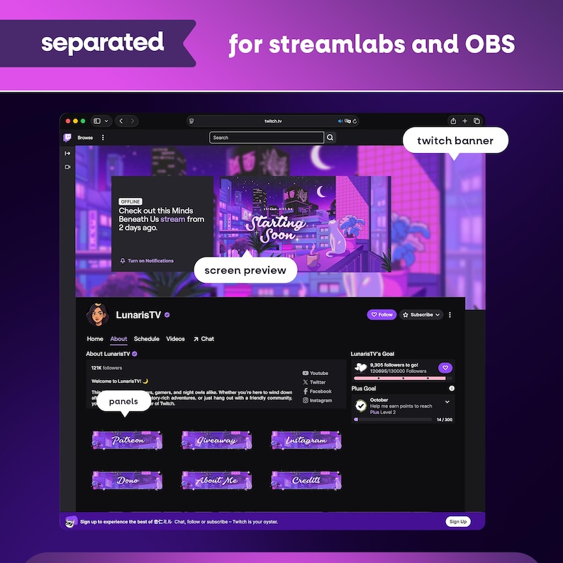 Animated Neon City Stream Overlay: Kawaii Cat Purple Cyberpunk for ...